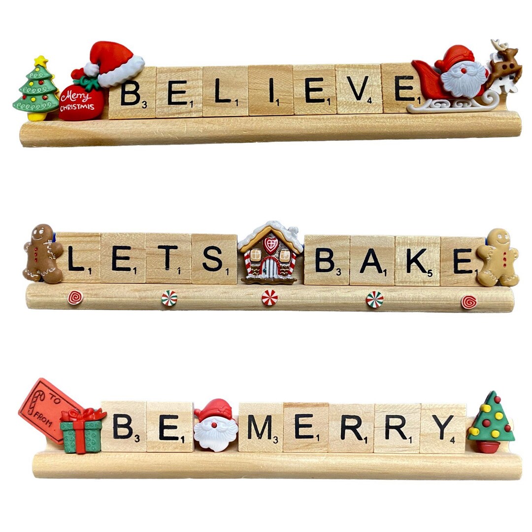 Christmas Scrabble Decoration- Believe, Lets Bake, Be Merry - Etsy