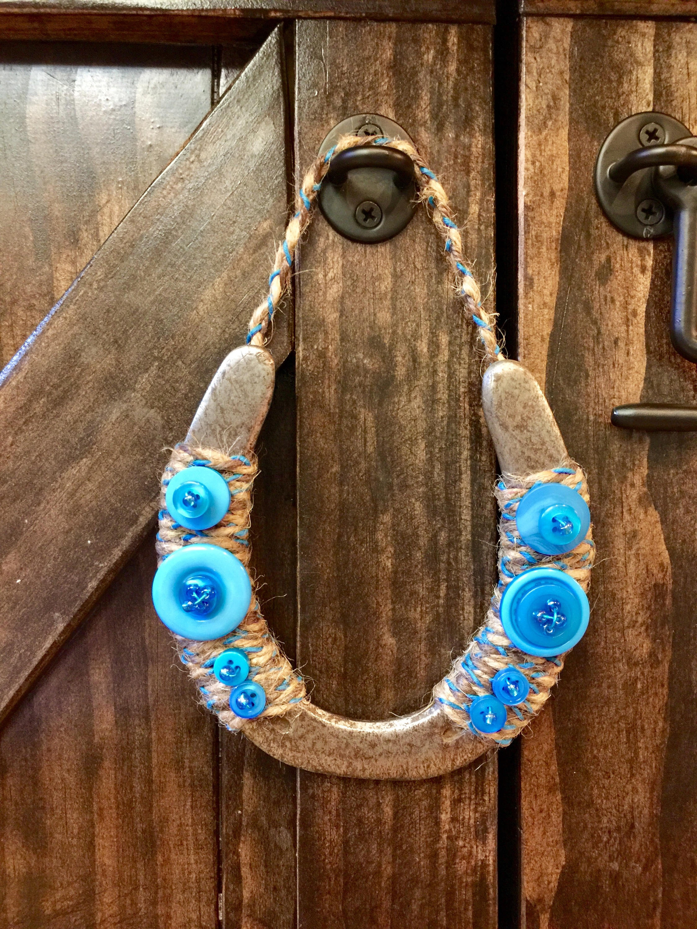 Electric Blue Button and Twine Horseshoe Decoration - Etsy