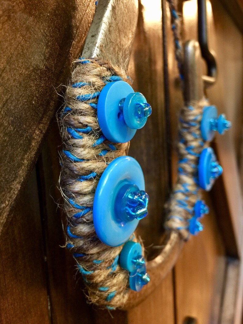 Electric Blue Button and Twine Horseshoe Decoration - Etsy