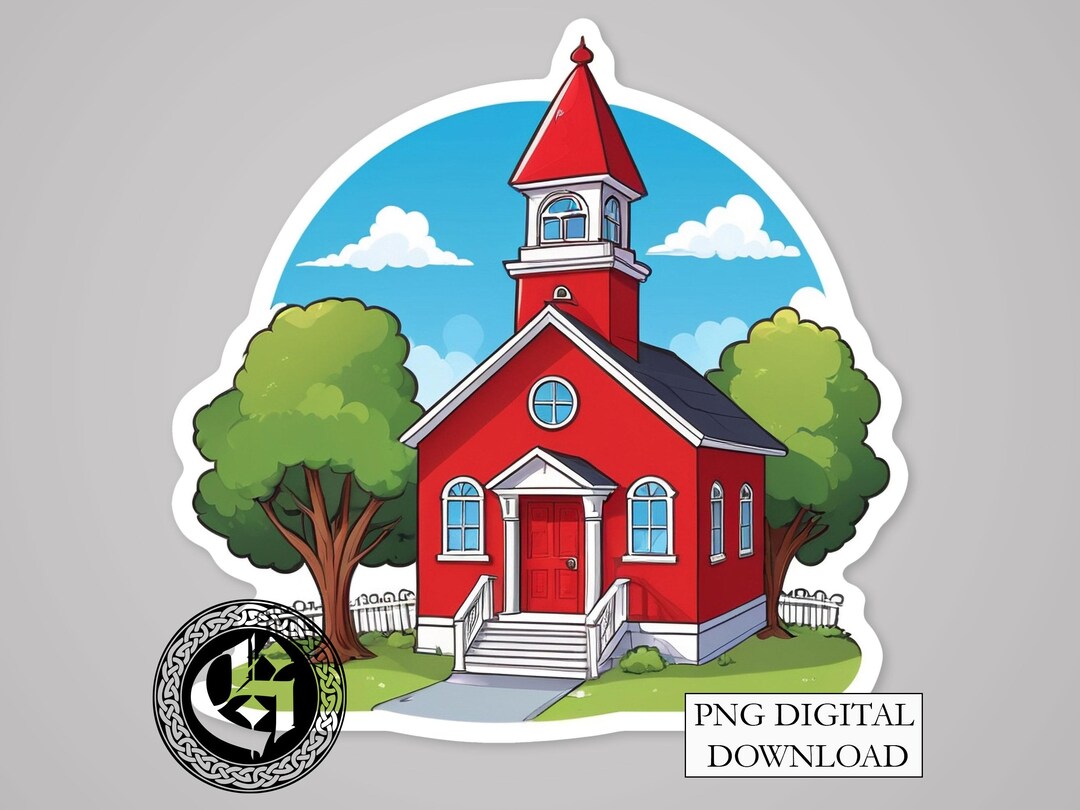 Red Schoolhouse Sticker PNG Instant Download Vintage School Art Digital ...