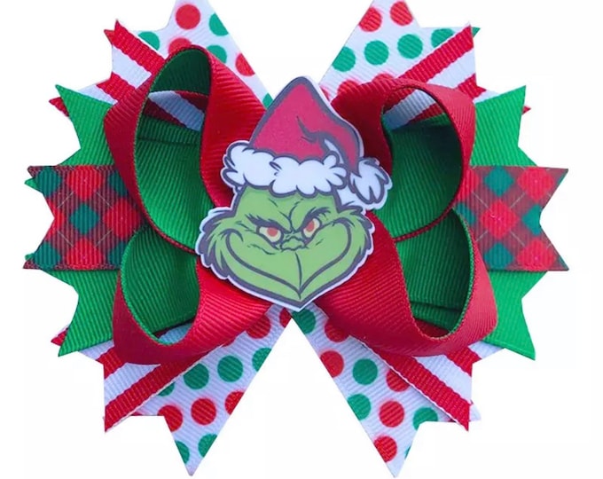 Grinch Hair Bows, Mr Mean One, Christmas Hair Bow, Holiday Baby Toddler ...