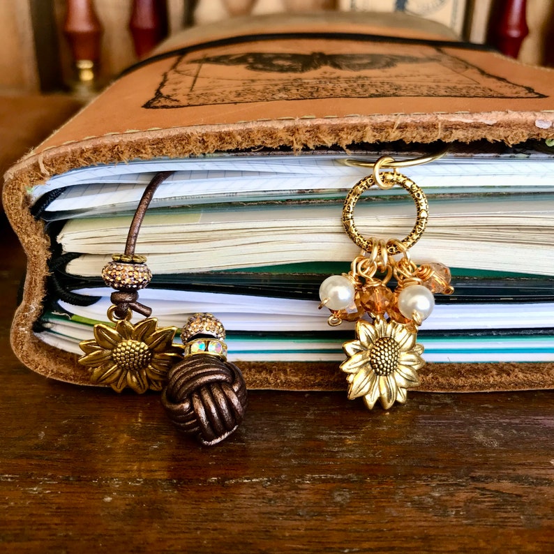 Golden Sunflower Travelers Notebook Charm Travelers Notebook | Etsy