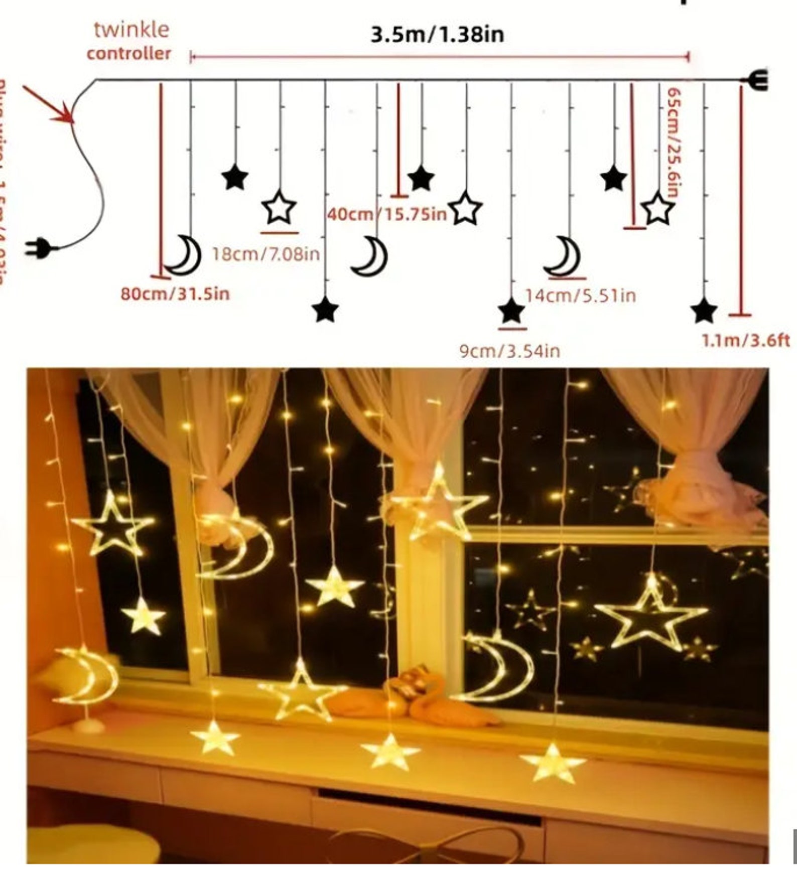 Ramadan Star & Crescent Lights, Eid Decor, Ramadan Decor, Curtain ...