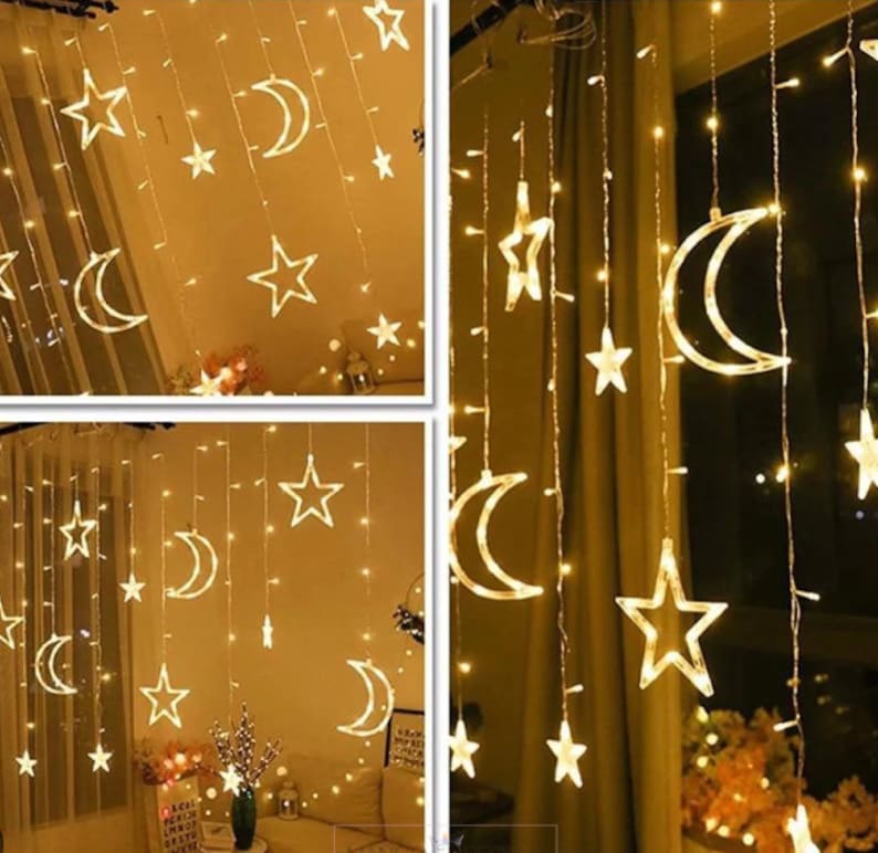 Ramadan Star & Crescent Lights, Eid Decor, Ramadan Decor, Curtain ...