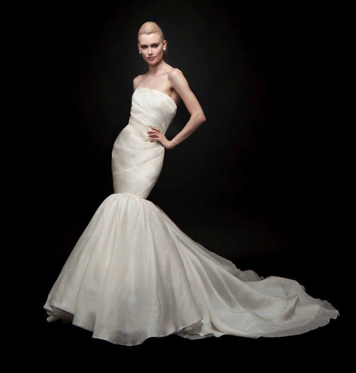 Draped Wedding Gown, Modern Wedding Gown, Straight Strapless Wedding ...