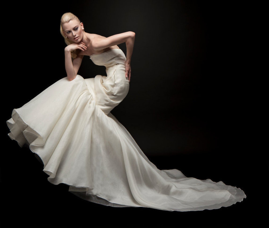 Draped Wedding Gown, Modern Wedding Gown, Straight Strapless Wedding ...