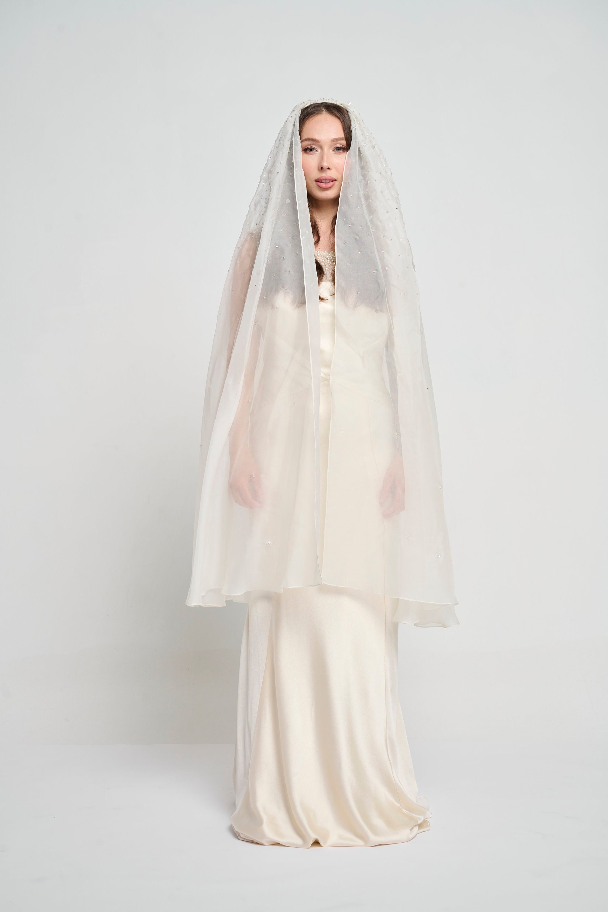 Beaded Ballet Wedding Veil for Bride, Embroidered Crystal Veil, Waltz ...