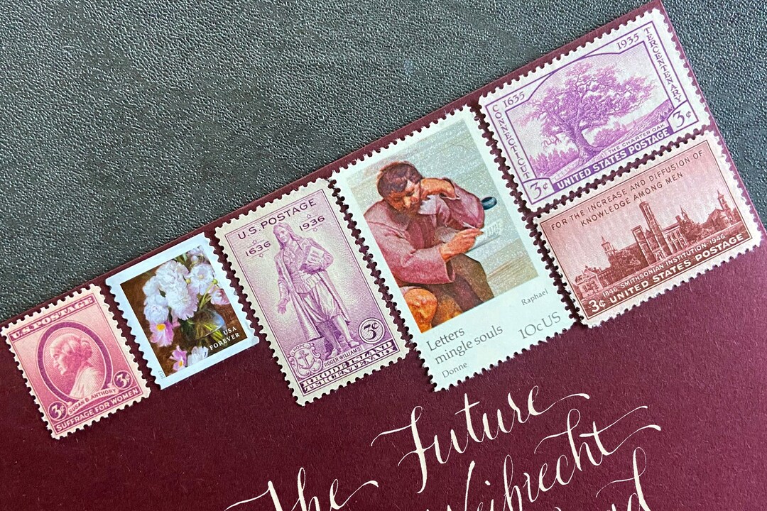 Floral Vintage Postage Stamps: Pink Purple "love Letters" Set - Etsy