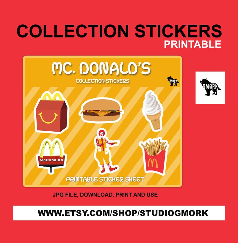 Mc Donald's Printable Stickers, jpg, para planificadores, scrapbooking ...