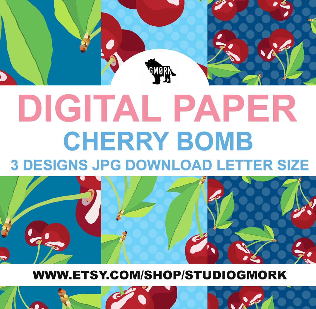 Cherry Bomb Printable Papers, Paper, Digital, JPG, Download for ...