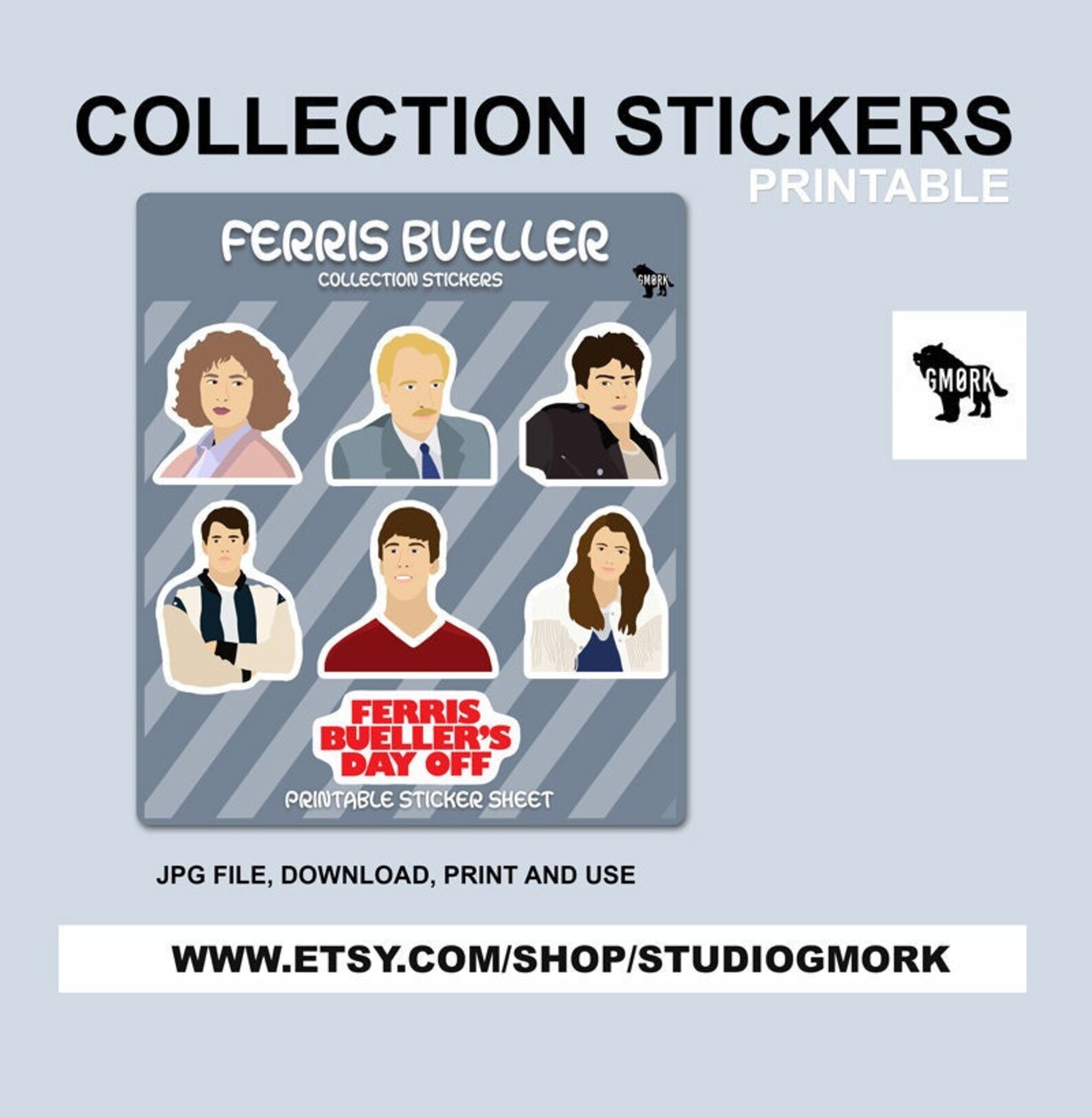 Ferris Bueller's Printable Sticker Sheet, Planner Stickers, Journaling ...