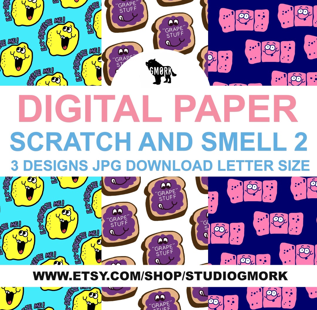 Scratch and Smell 2 Printable Papers, Sticker Paper Design, Jpg, Retro ...