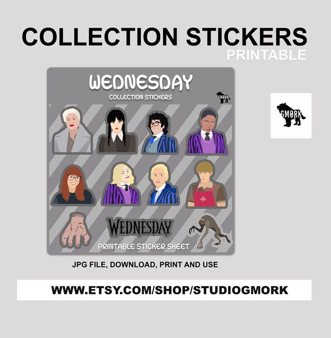 Wednesday Printable Sticker Sheet, Planner Stickers, Journaling ...