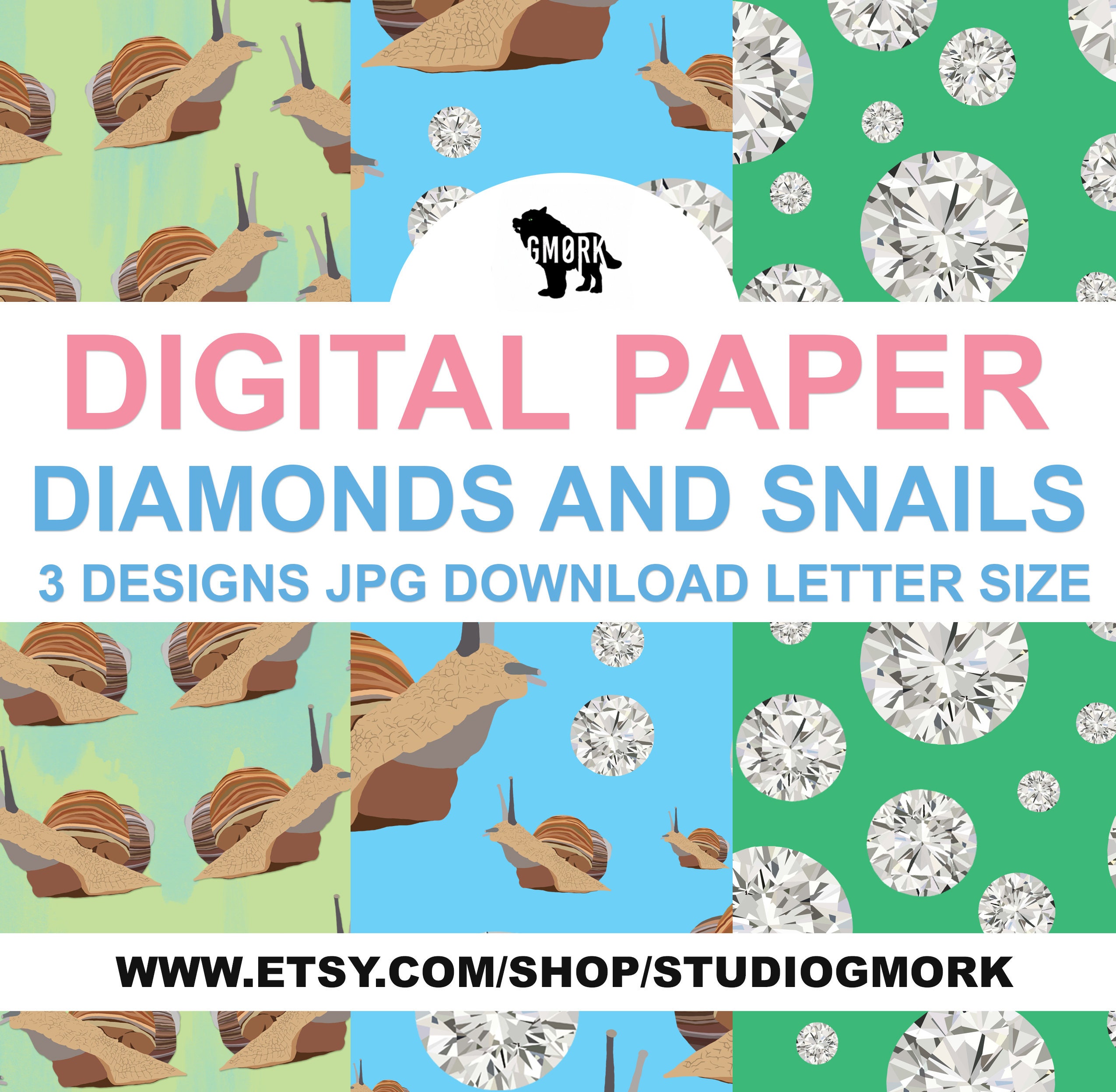Diamonds and Snails Printable Paper Digital JPG Download - Etsy