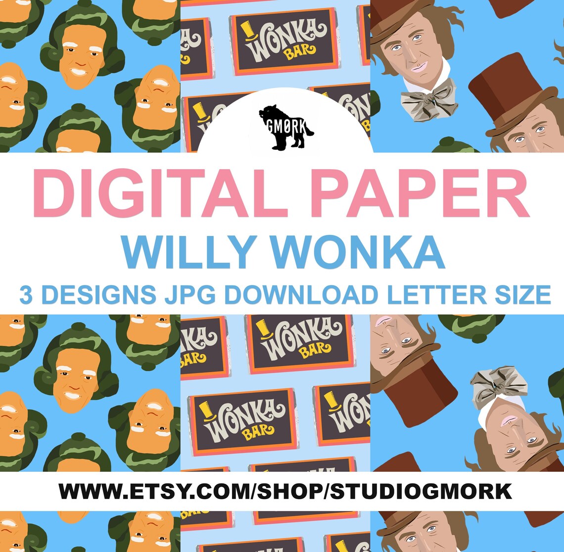Willy Wonka Illustration Pattern Printable Design Jpg - Etsy
