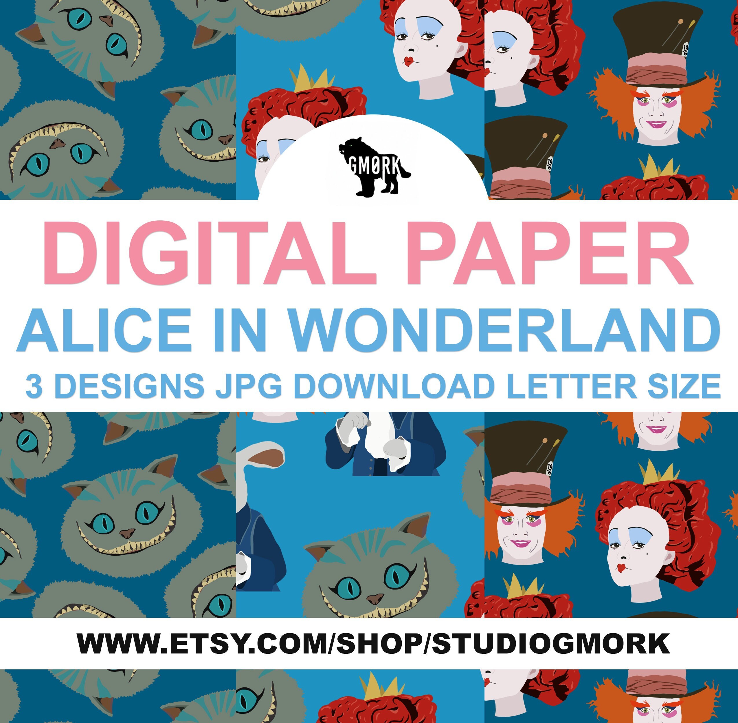 Alice in Wonderland, Printable Paper, Digital, JPG, File Download, for ...