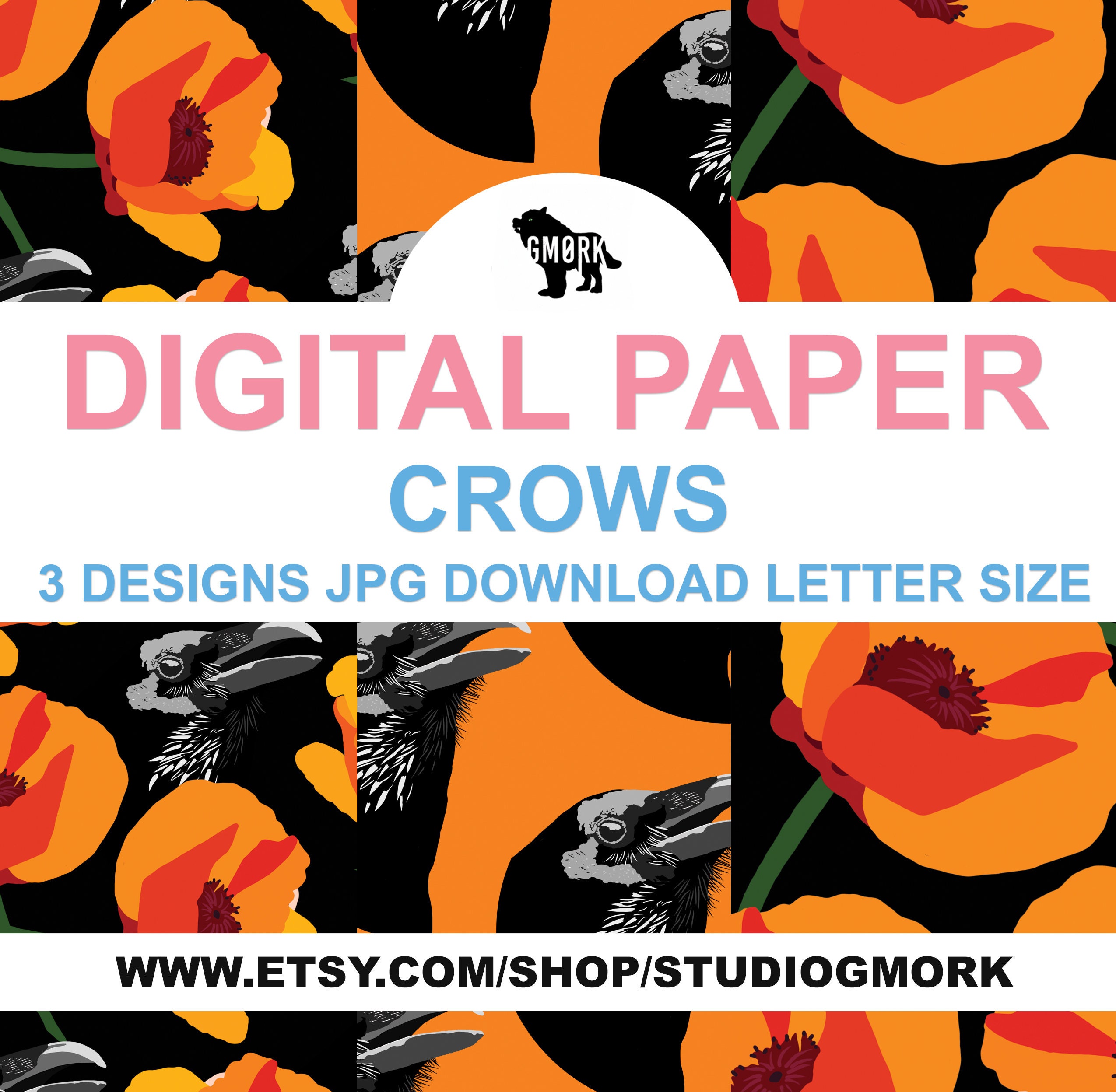 Crows, Printable Paper, Digital Download, JPG, for Planner ...