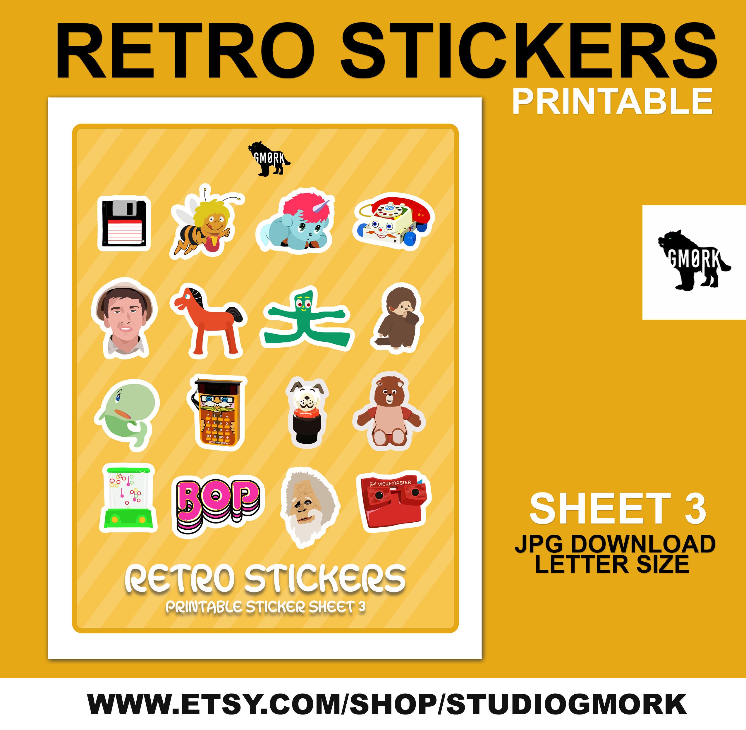 Retro Printable Sticker Sheet 3 Jpg File For Planners Or | Etsy