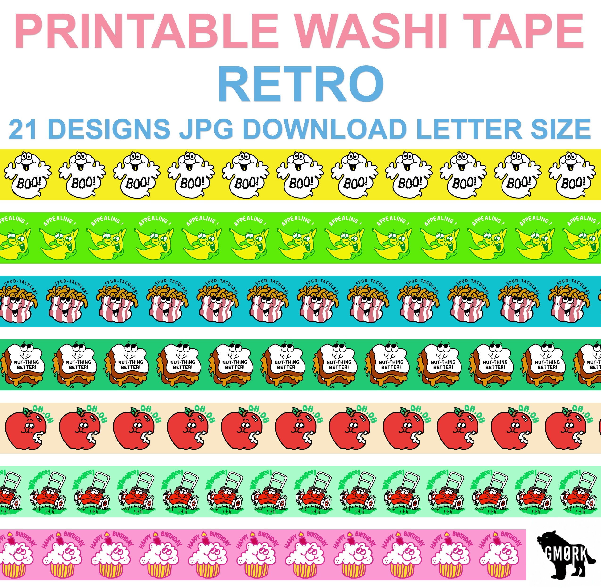 Retro Printable Washi Tapes for Planners, Journaling, Scrapbooking or ...
