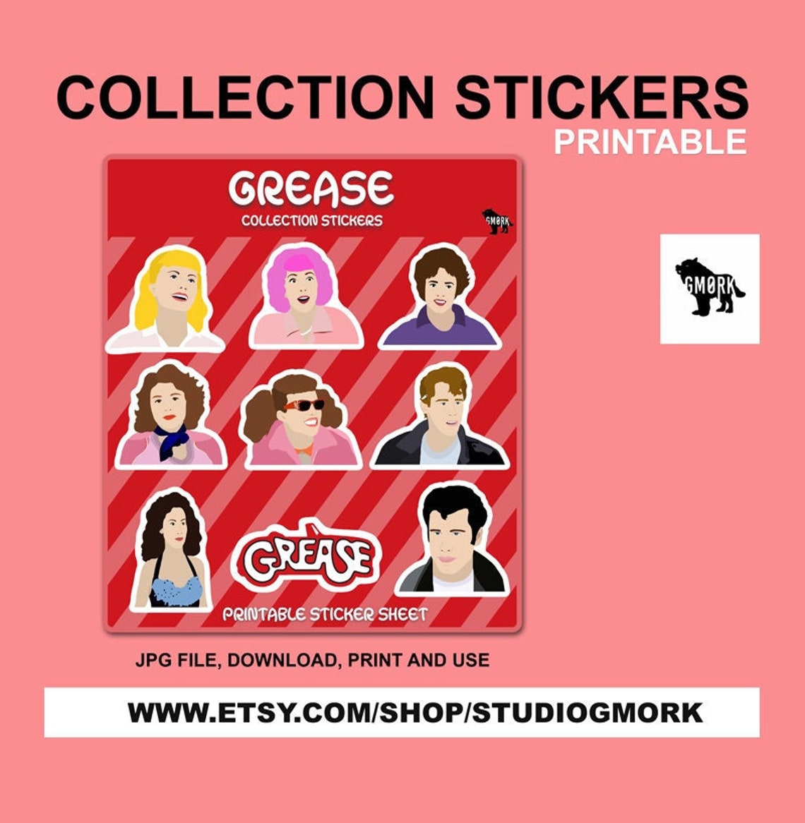 Grease Printable Stickers, Sticker Sheet, Planner Supplies, Journaling ...