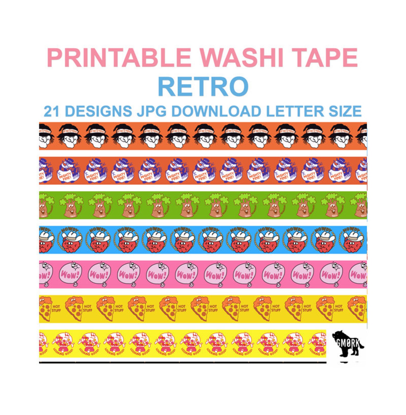 Retro Printable Washi Tapes for Planners, Journaling, Scrapbooking or ...