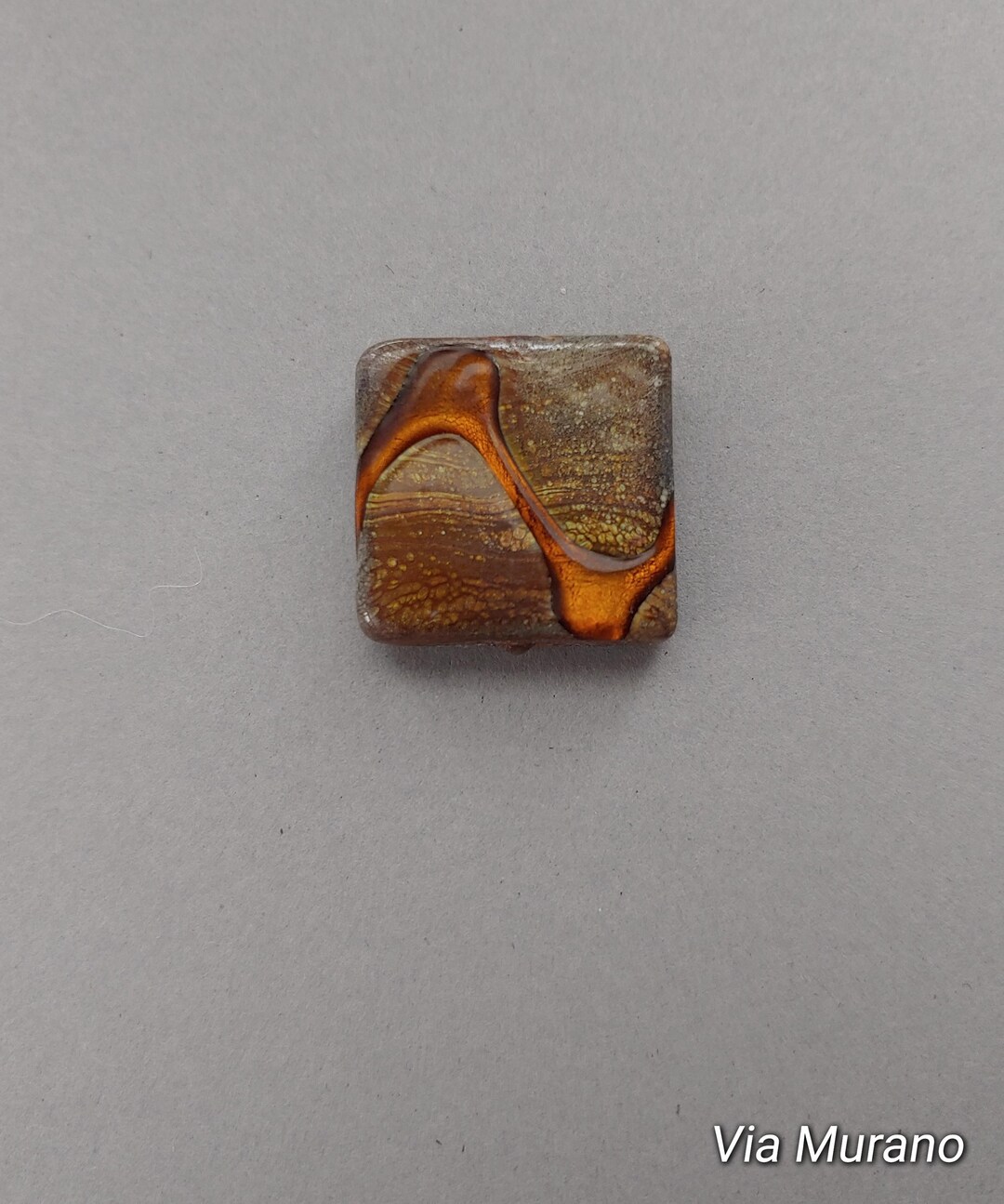 Authentic Vintage Venetian Glass Topaz and Gray Square Bead With Gold ...