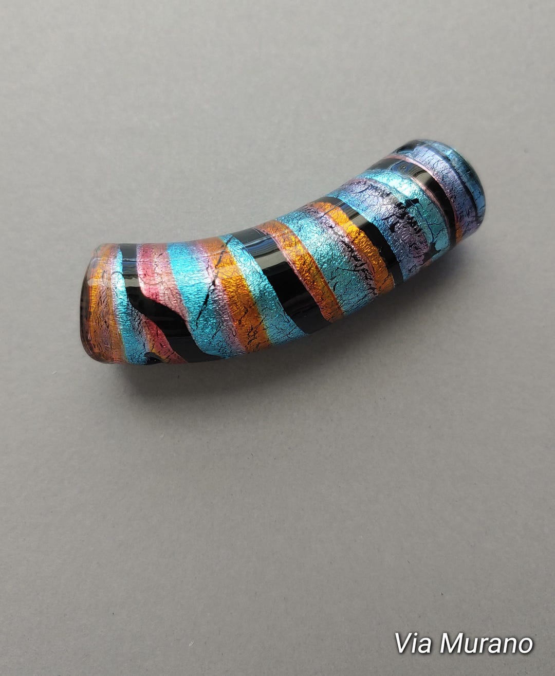 Authentic Vintage Venetian Multi-colored Curved Cylinder Bead With ...