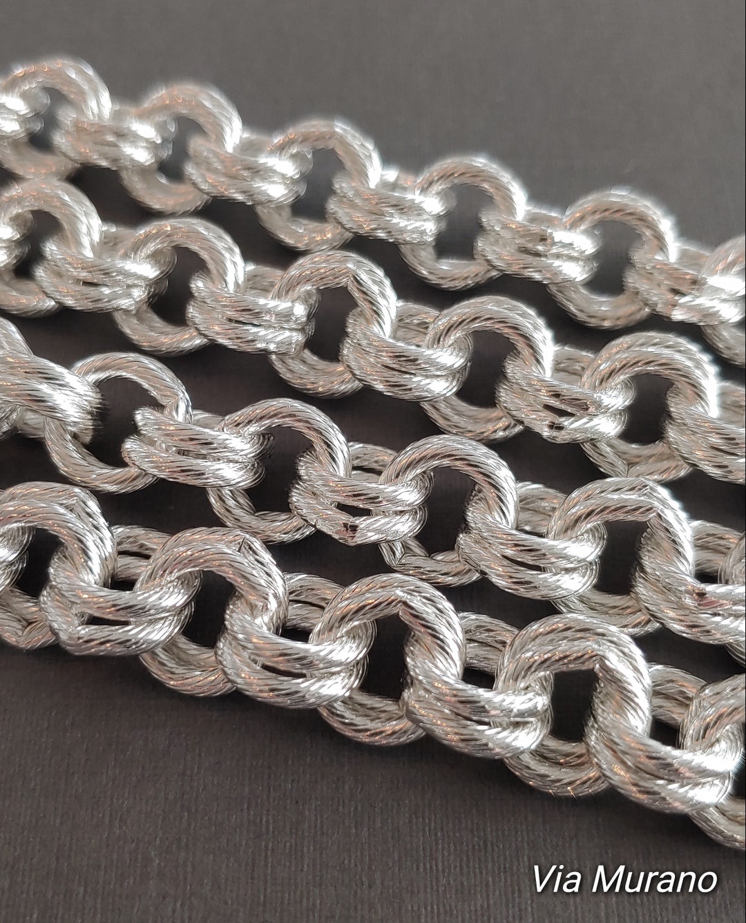 Steel Chain Silver Plated Double Unsoldered Roped Round 12mm. Steel Link Chain. Round Brass ...