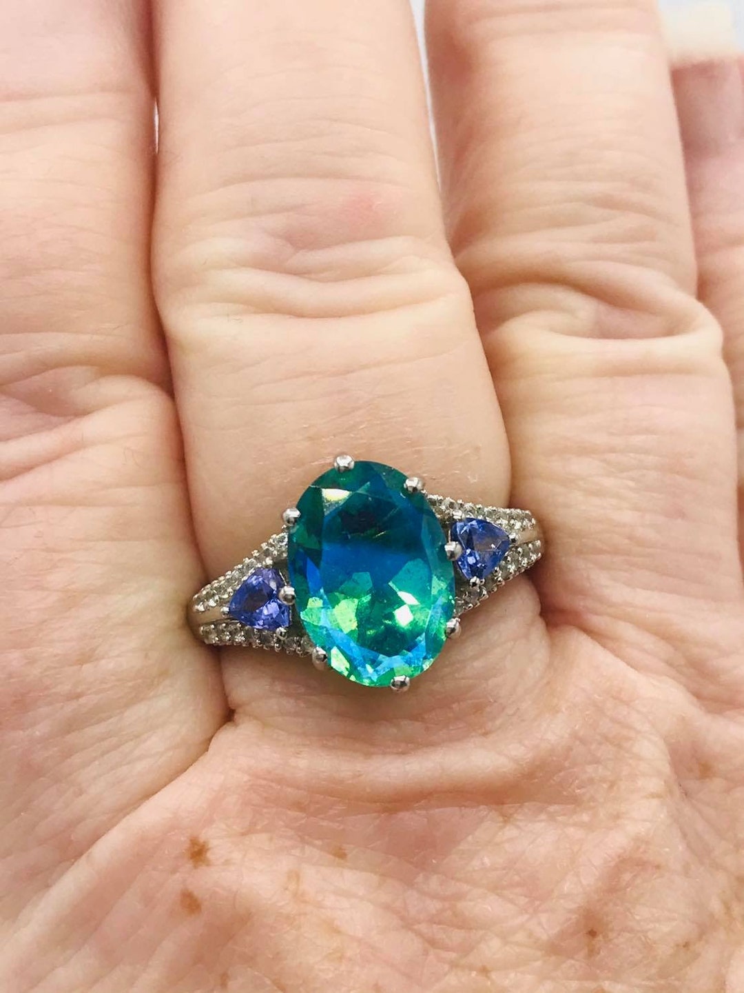 Peacock Quartz & Tanzanite Rhodium Over Sterling Silver Ring Sz 11 1/2 ...