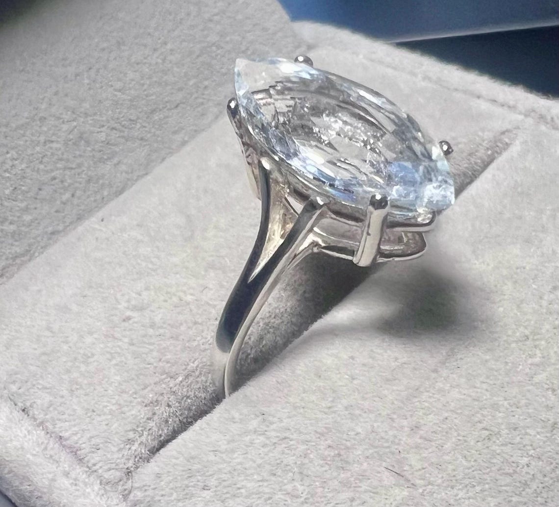 4.6ct Clear Goshenite Marquise Solitaire Sterling Silver Ring SZ9.75 - Etsy
