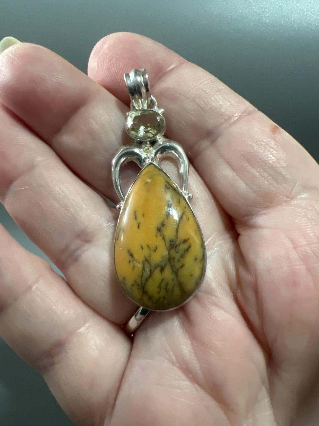 13.50ct Yellow Merlinite (yellow Dentritic Opal) & Citrine Sterling ...