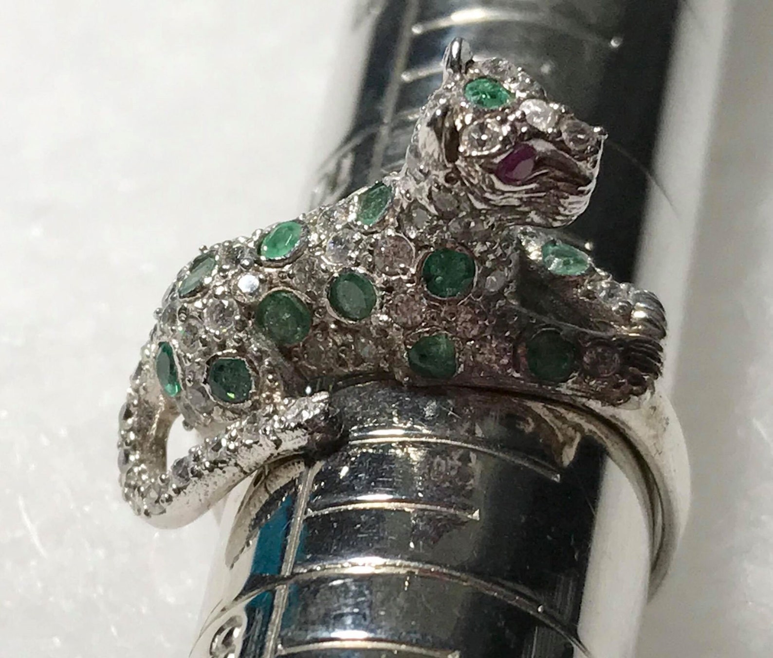 Sterling Silver Leopard Emerald and Ruby Ring Sz 9 | Etsy