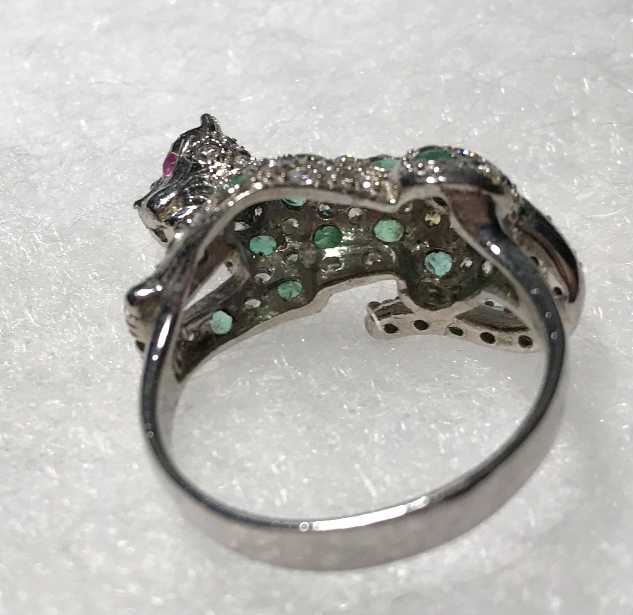 Sterling Silver Leopard Emerald and Ruby Ring Sz 9 | Etsy