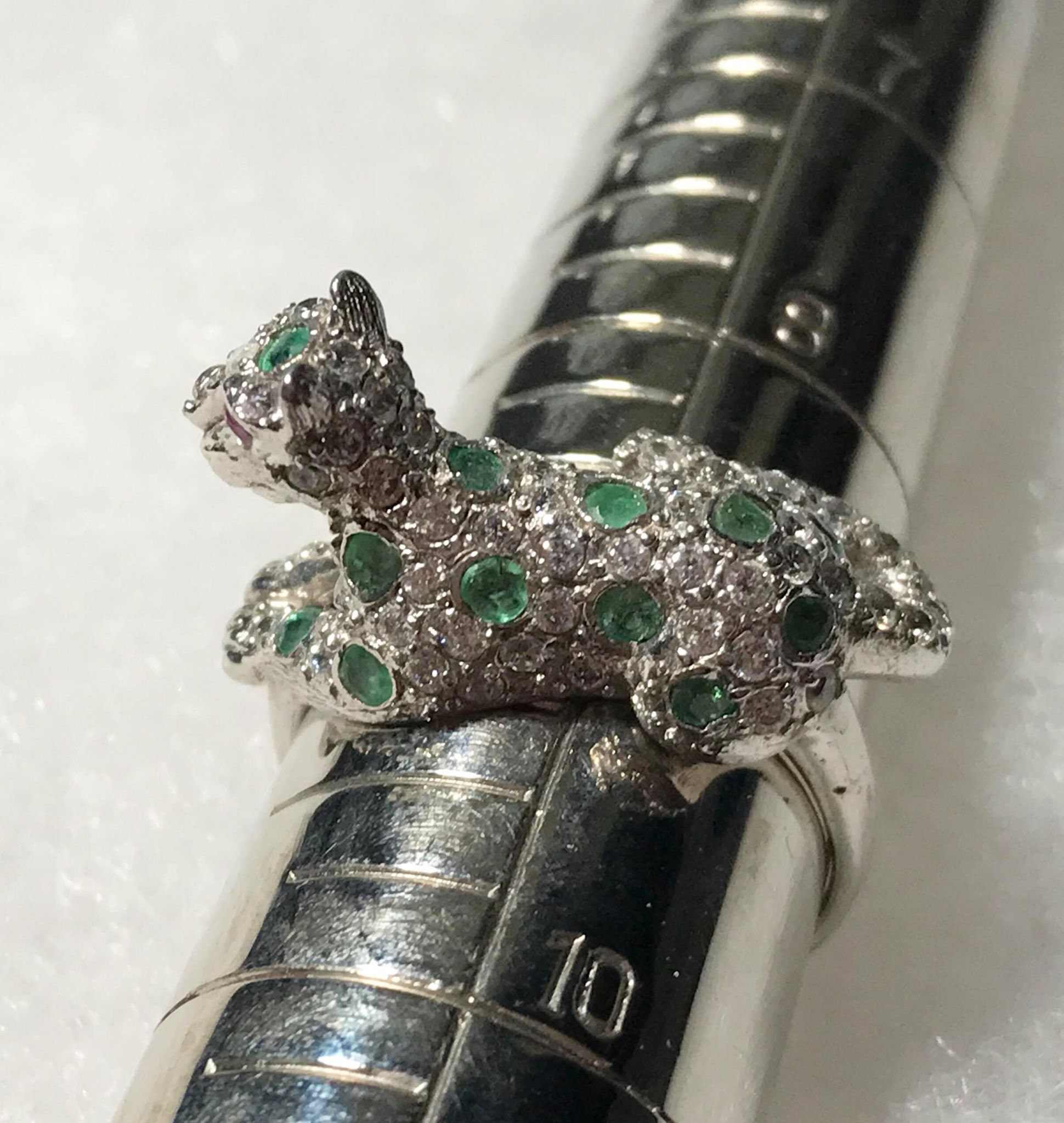 Sterling Silver Leopard Emerald and Ruby Ring Sz 9 | Etsy