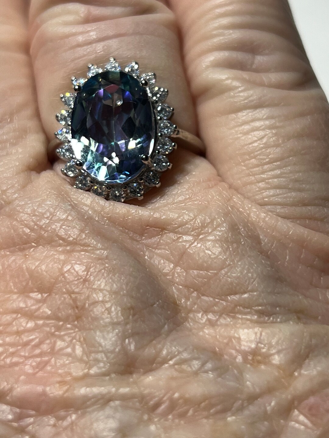 7cts Bicolor & White Topaz Halo Sterling Silver Rhodium Plated Ring SZ8 ...