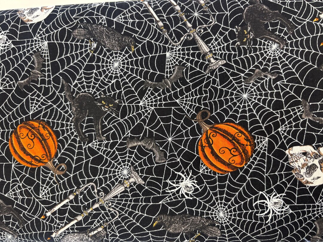 Ghostly Greetings Fabric by Deb Strain From Moda Black Cobwebs With ...