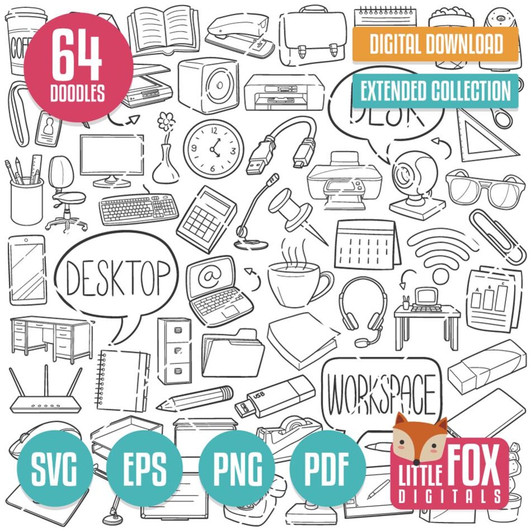 DESKTOP SVG, Doodle Icons. Desk Equipment Workspace, Work Place ...