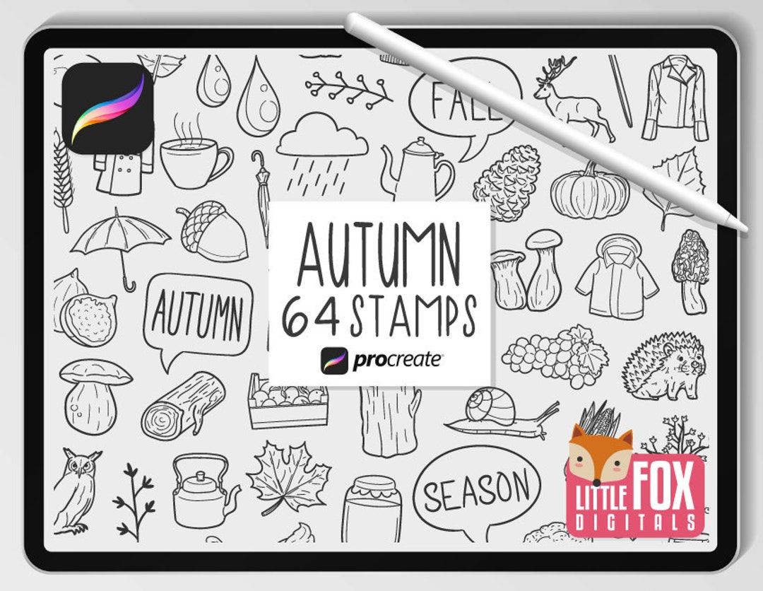 AUTUMN STAMPS, Procreate Brushes, Fall Season Icons, Harvest Bundle ...