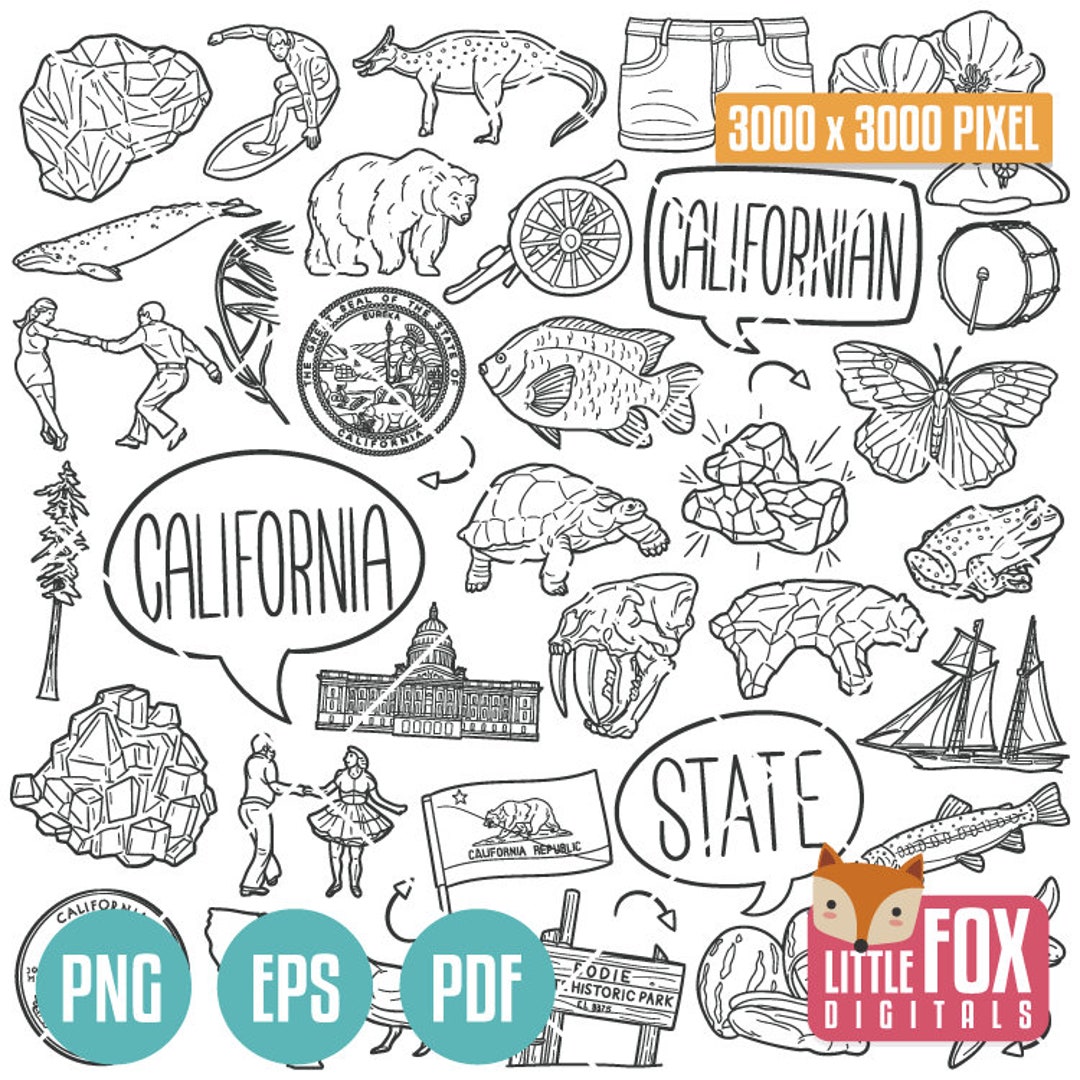 CALIFORNIA State Symbols. American State Clipart. CA Californian United ...