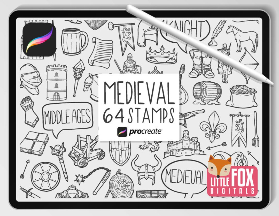 MEDIEVAL STAMPS, Procreate Brushes, Middle Ages History Icons, Bundle ...