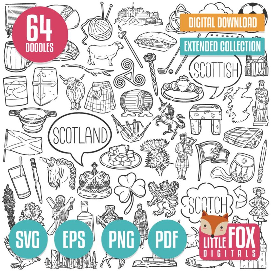 SCOTLAND SVG, Doodle Icon Vectors. Scottish Vector Set. Hand Drawn ...