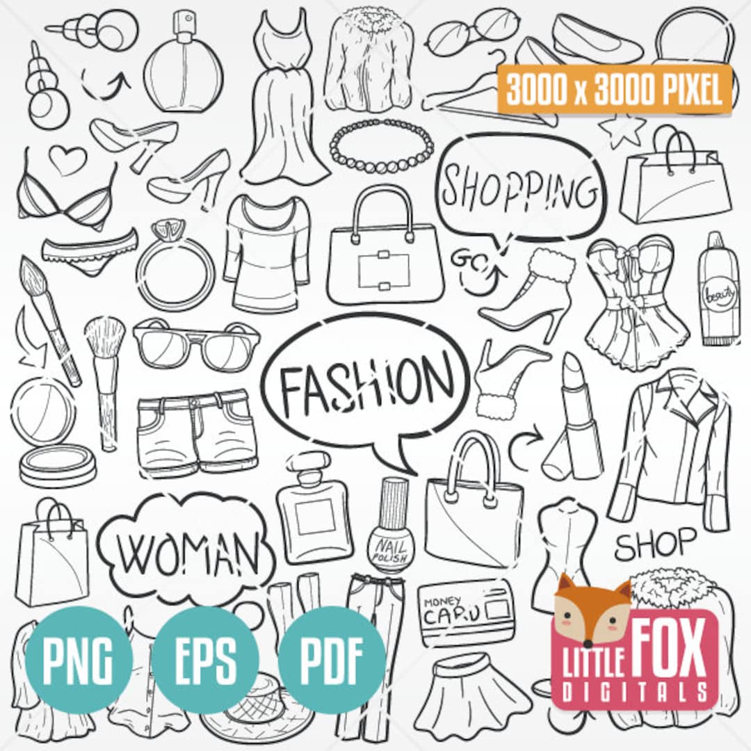 Fashion Doodle Vector Icons, Clipart Set (PNG EPS PDF) - Etsy
