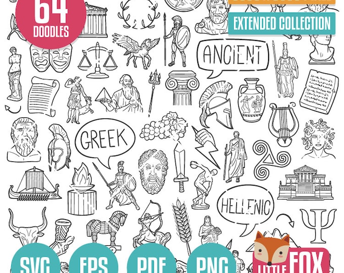 Hand Drawn Greek Clipart, 50 Png, Svg, Dxf Eps Files, Greece Themes ...