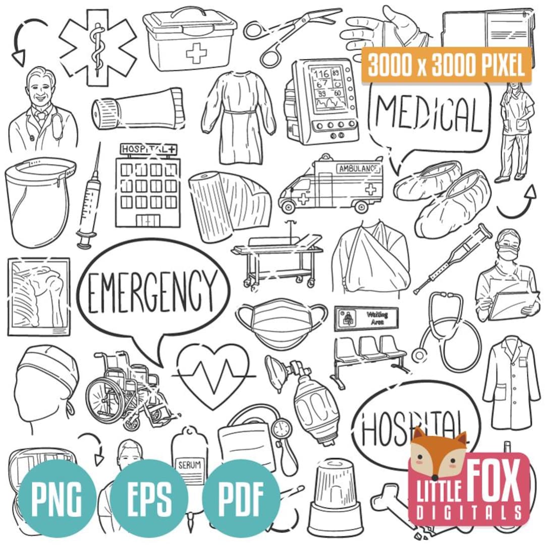 HOSPITAL EMERGENCY, Doodle Icon Vector. Medical Service, Icons Clipart ...