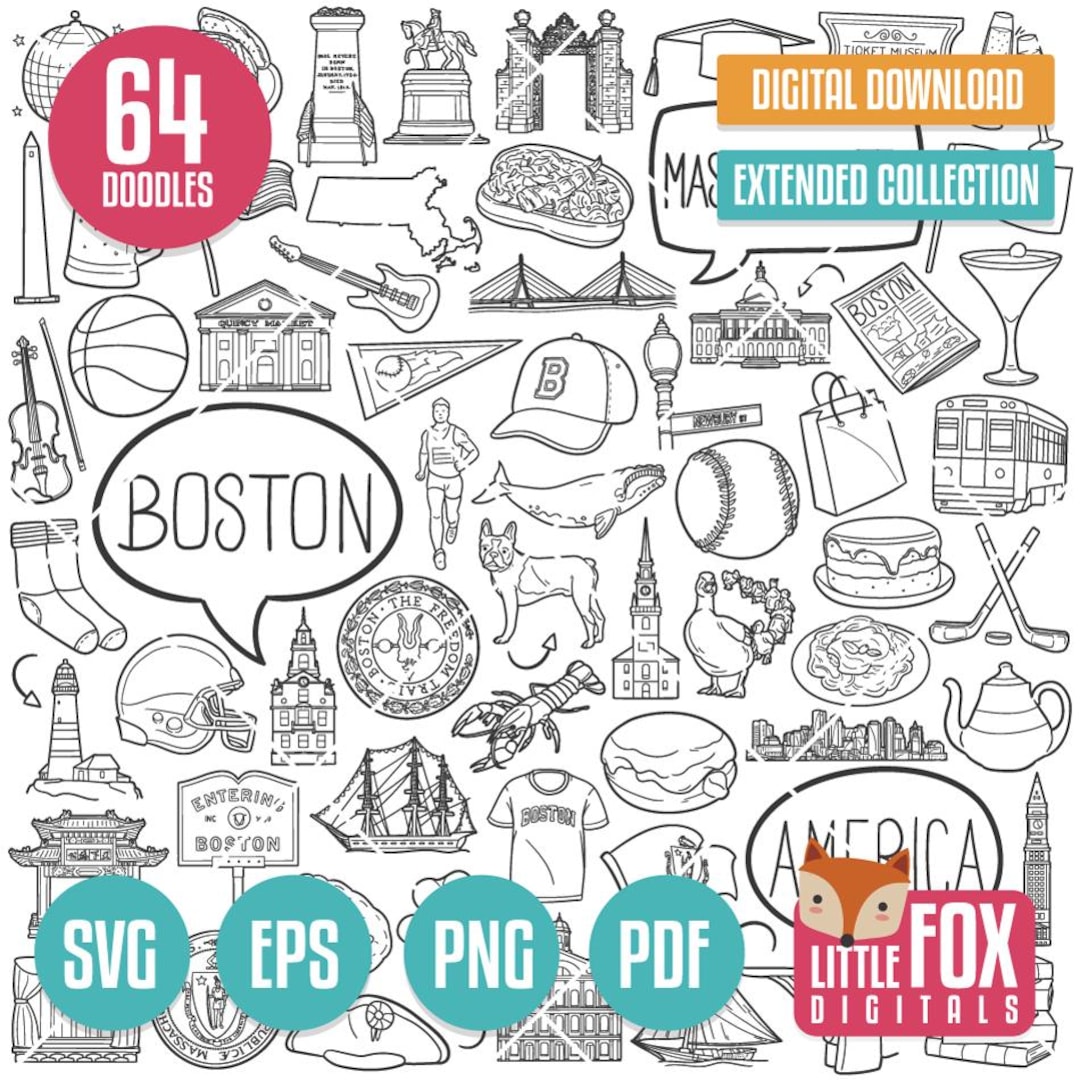 BOSTON SVG Doodle Vector Icons. City Building Clipart. Massachusetts ...