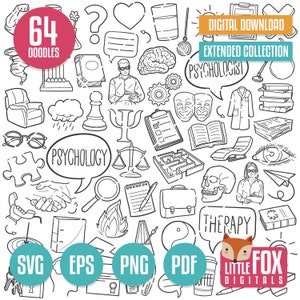 PSYCHOLOGY, SVG Doodle Icon Vectors. Mental Health Therapy Doodle Icons ...