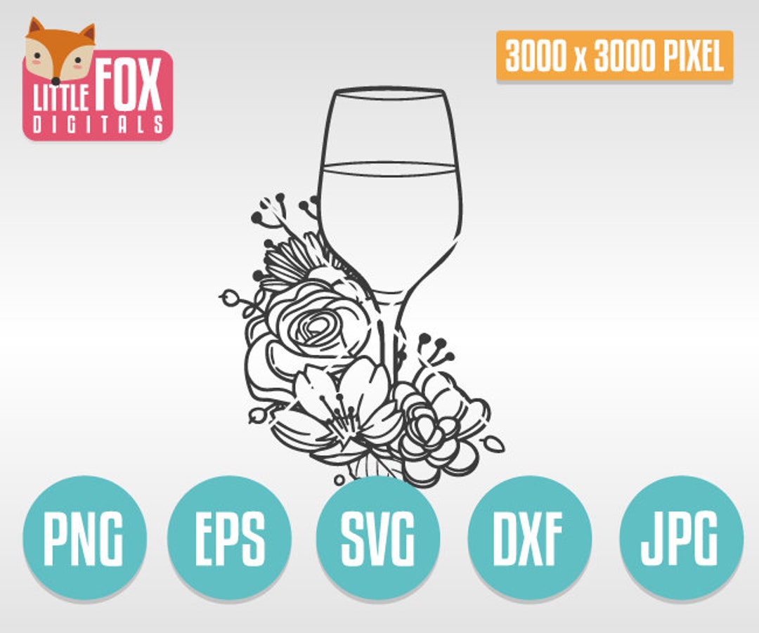 FLORAL Wine Cup Glass SVG. Alcohol Drink Wine Silhouette Illustration ...