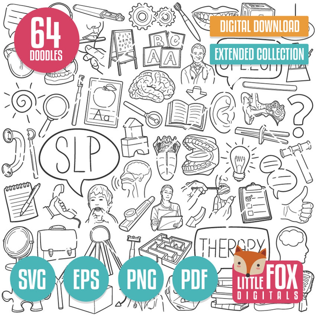 SPEECH Therapy, SVG Doodle Icon Vectors. SLP Pathology Therapy Doodle ...