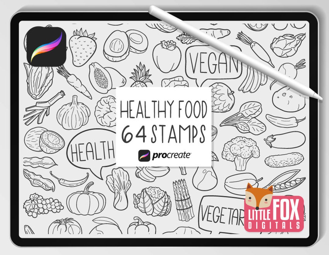 HEALTHY FOOD STAMPS, Procreate Brushes, Vegetable Food Icons ...