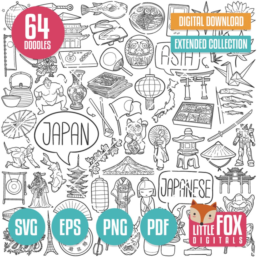 JAPAN, SVG Doodle Vector Icons. Japanese Doodle Icons Clipart. Japanese ...